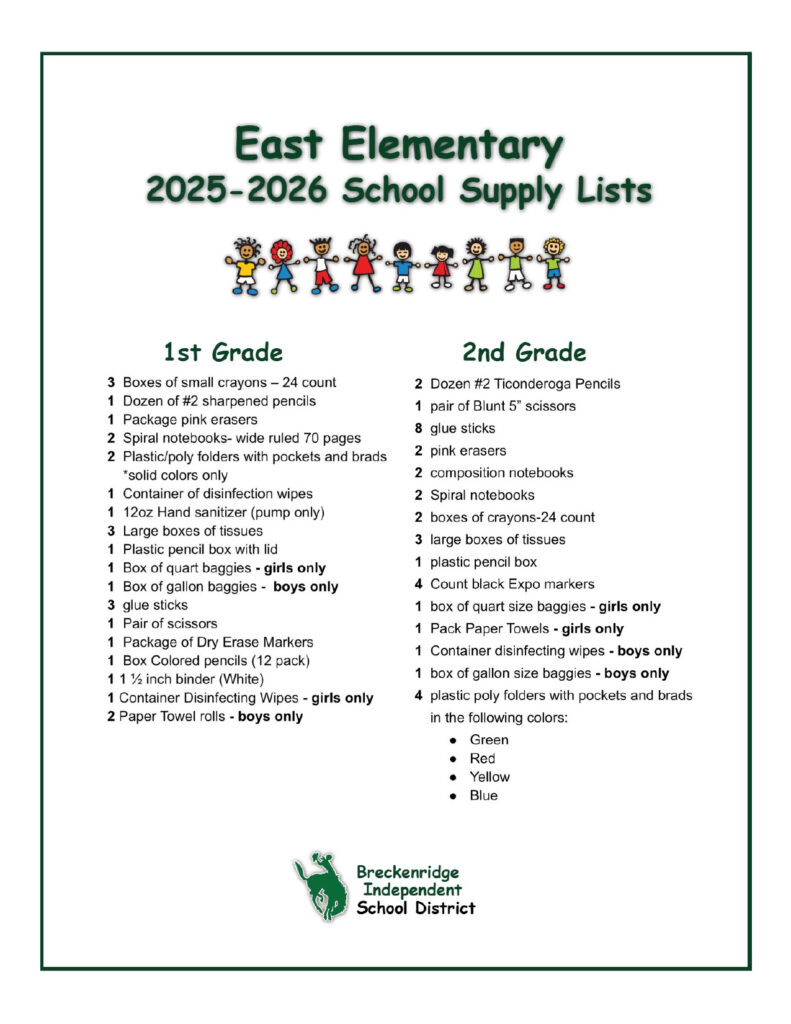 Breckenridge ISD posts school supply lists, 2025-26 calendar ...